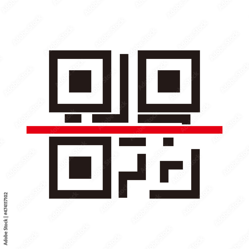 scanning qr code with red laser icon, simple business flat design ...