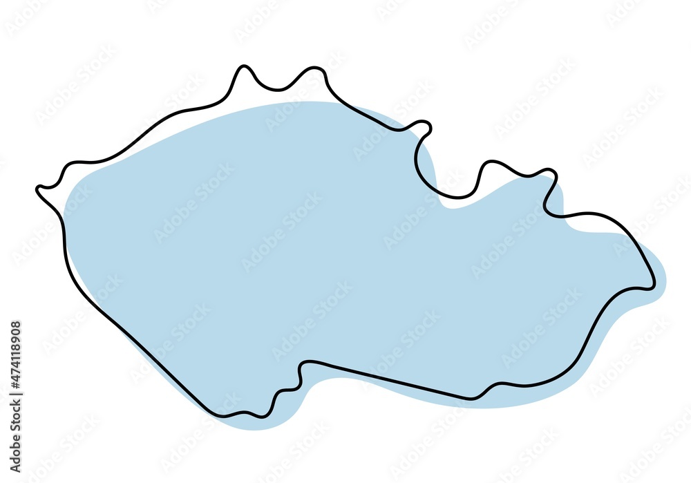Stylized simple outline map of Czech icon. Blue sketch map of Czech ...