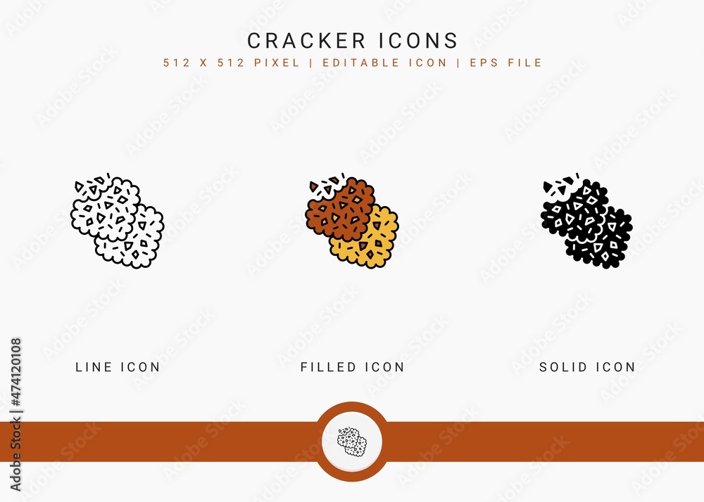 Cracker icons set vector illustration with solid icon line style ...