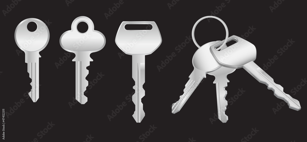 realistic keys in gold and silver keychain isolated on white background ...