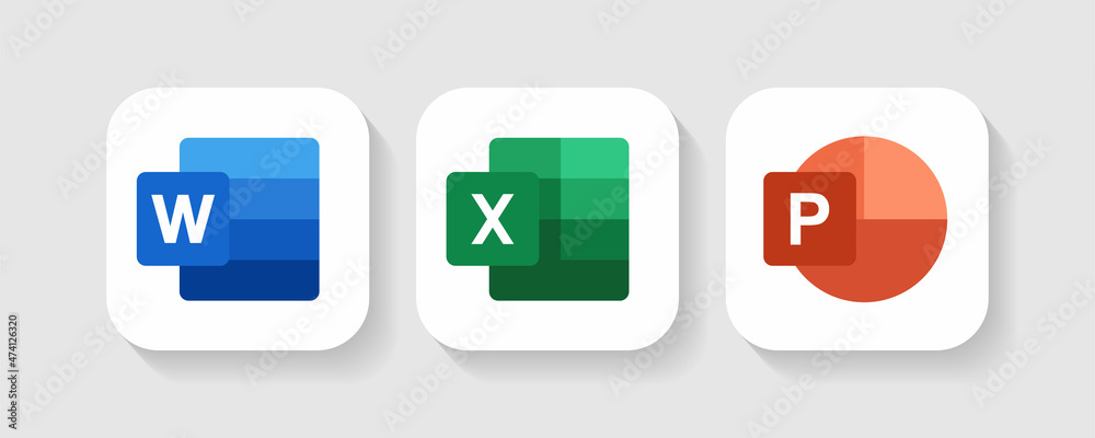 Set mobile app logos of Microsot word, excel, and powerpoint for mobile ...
