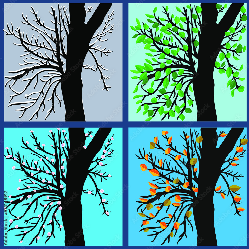 Vector trees for winter, spring, summer, autumn, seasons. The trunk of ...