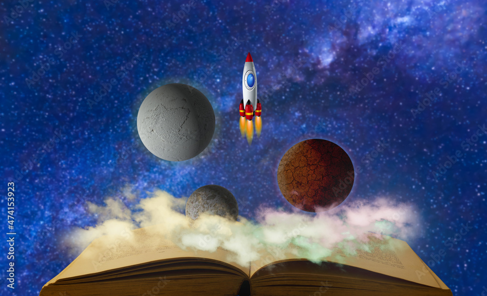 Astronomy magic book for kids, open magic book with planets and space ...