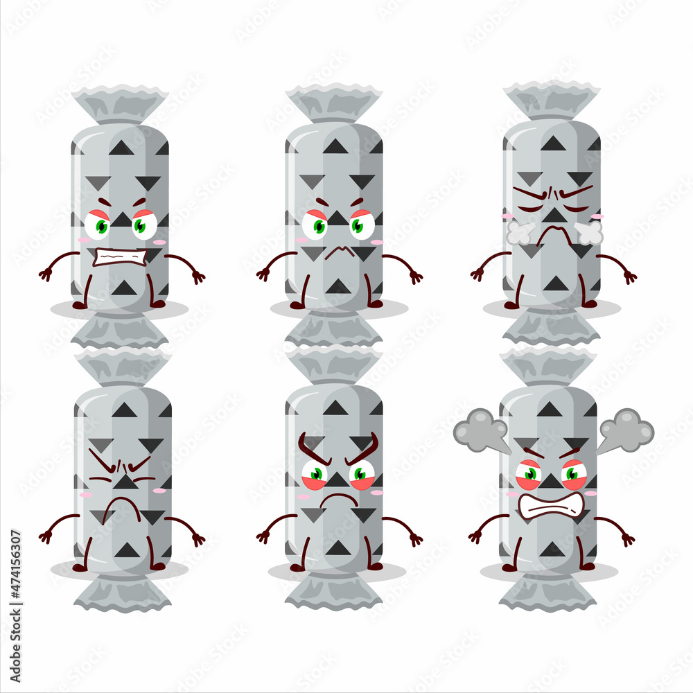 White long candy package cartoon character with various angry ...
