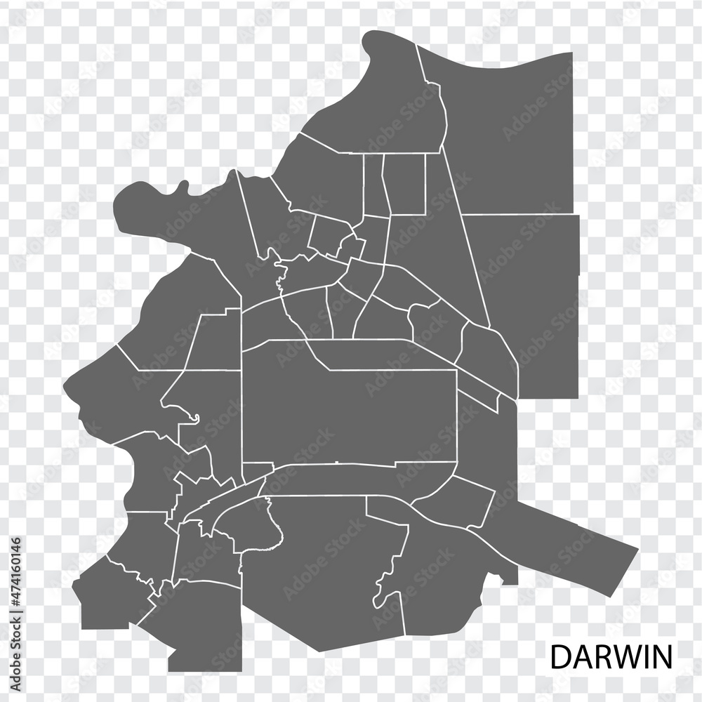 High Quality map of Darwin is a city of Australia, with borders of the ...