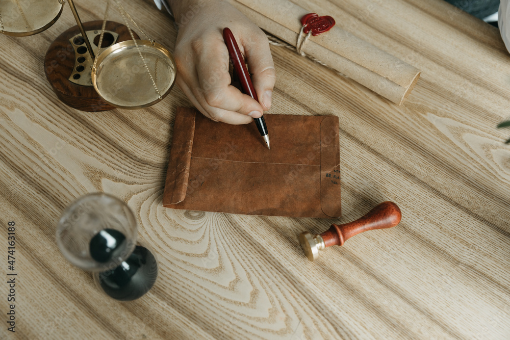 Man notary stamping agreement, company secretary, official document ...