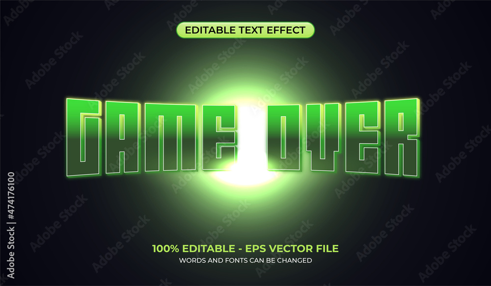 Game Over text effect. Editable text effect with a shiny green flare ... Game Over text effect. Editable text effect with a shiny green flare ...