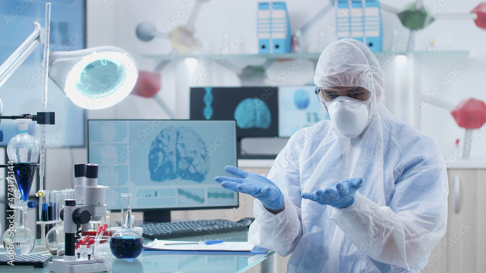 Neurologist scientist researcher doctor analyzing brain infographics ...