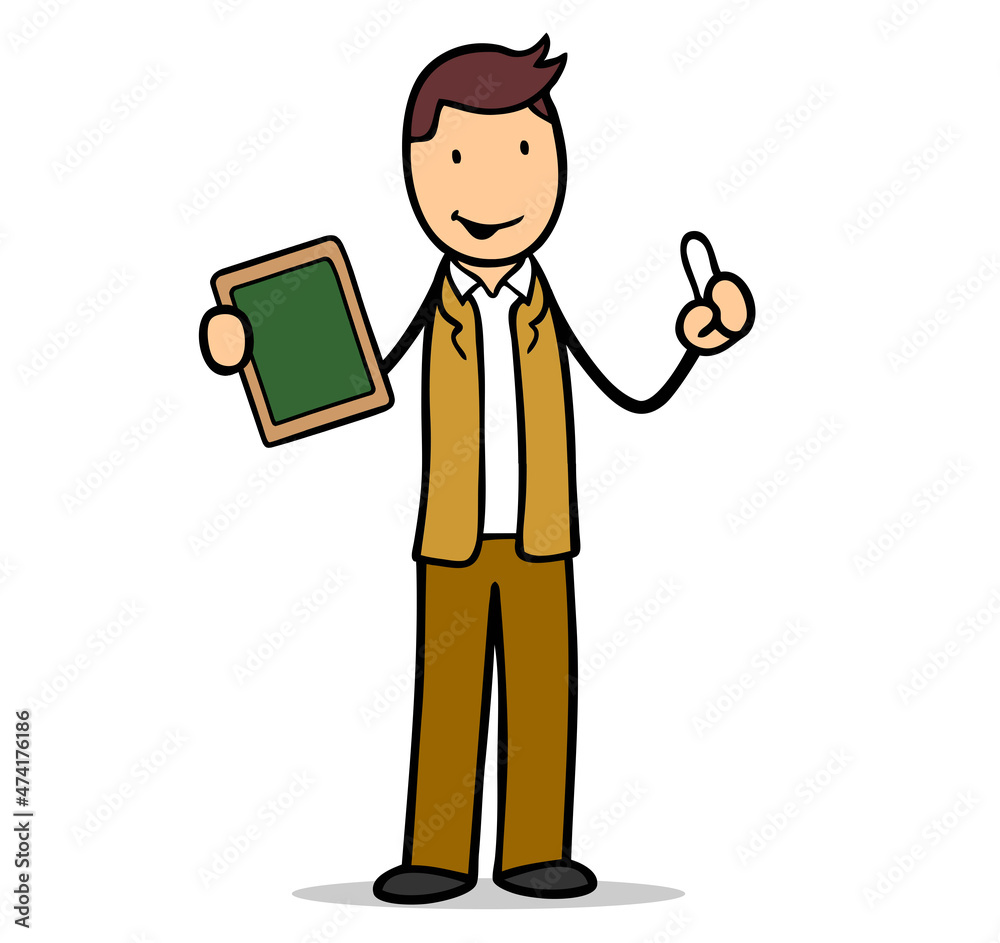 Cartoon Lehrer mit Tafel und Kreide in der Hand Stock Illustration ...