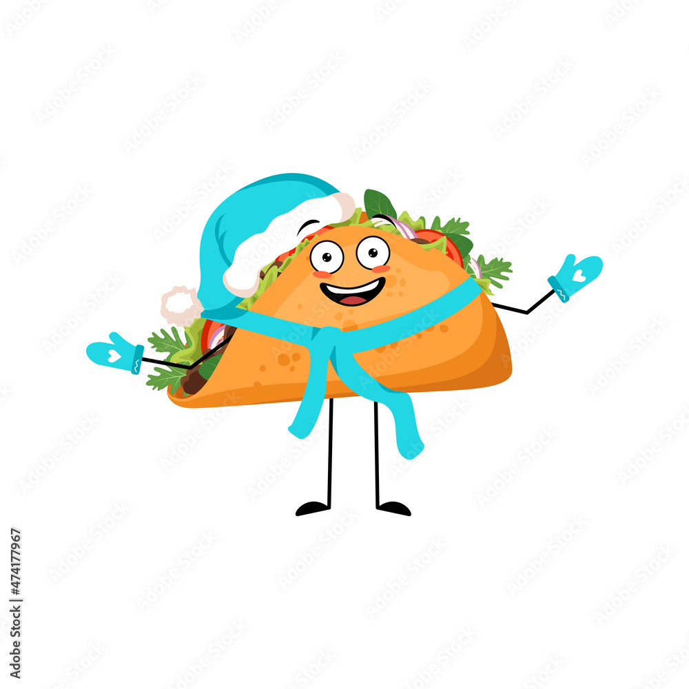 Cute character mexican taco with joyful emotions, happy face, smile ...