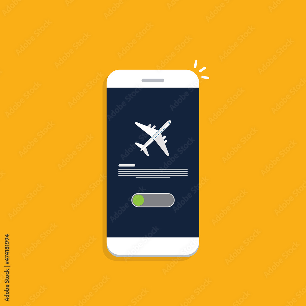 Airplane mode - flight mode. Airplane mode switched on. Air plane ...