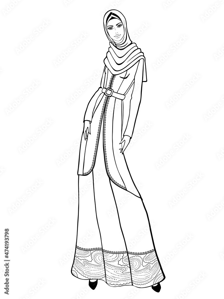 Hijab. Beautiful muslim woman in hijab with a pattern. Islamic lady in ...