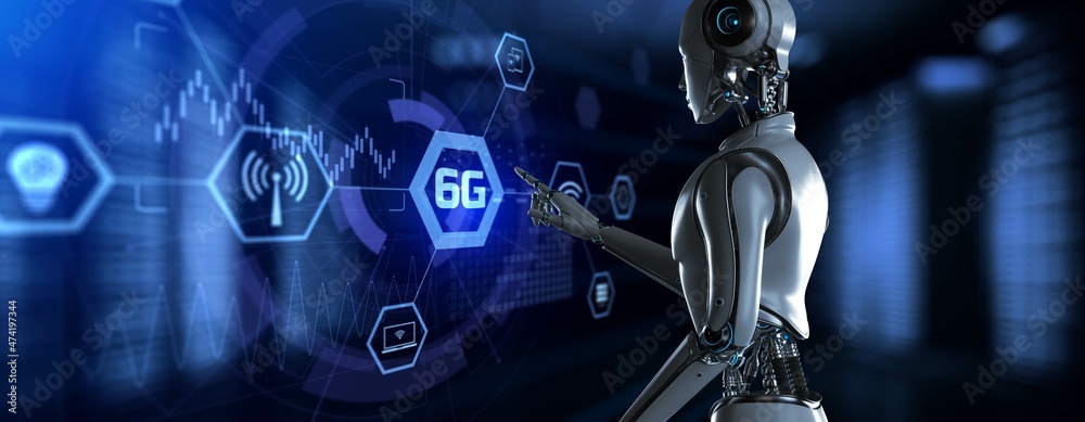 6G Hi-speed wireless mobile internet connection technology concept. 3d ...