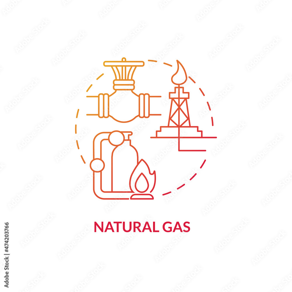 Natural gas red gradient concept icon. Fuel extraction. Nonrenewable ...