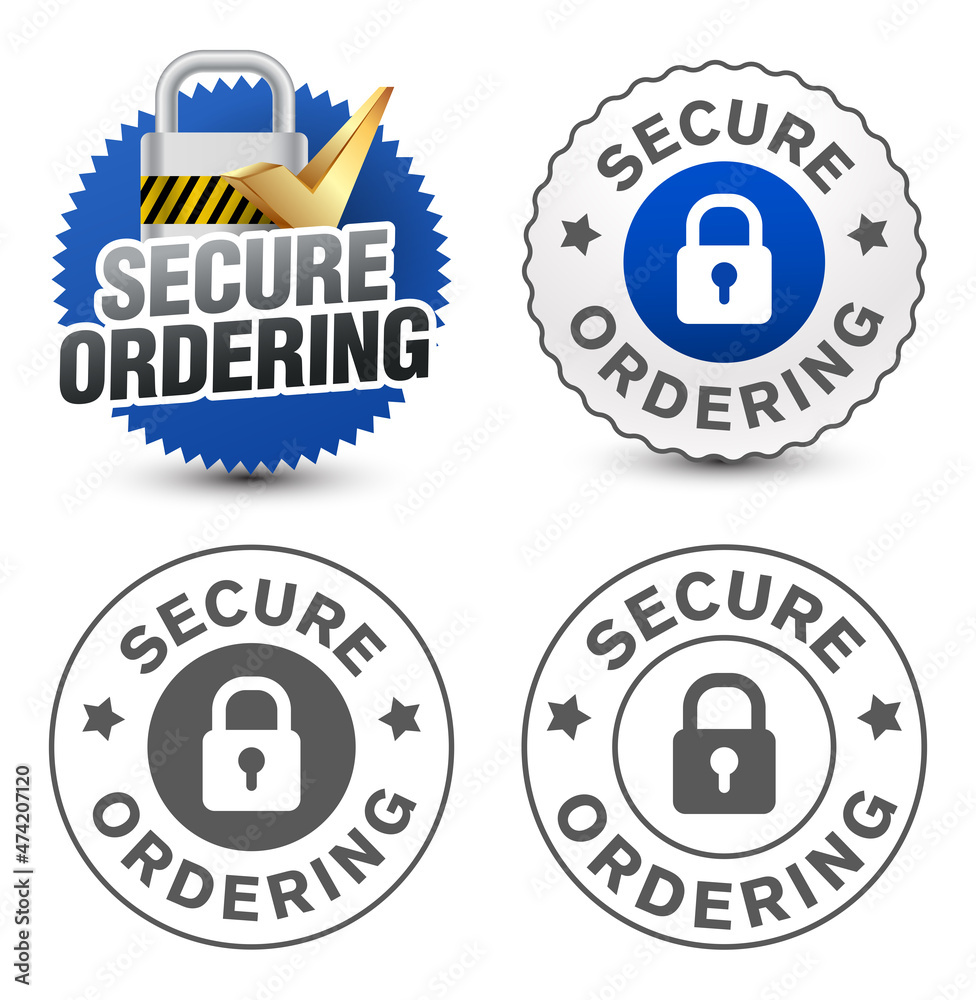 100% secure ordering badges set with different types of design styles ...