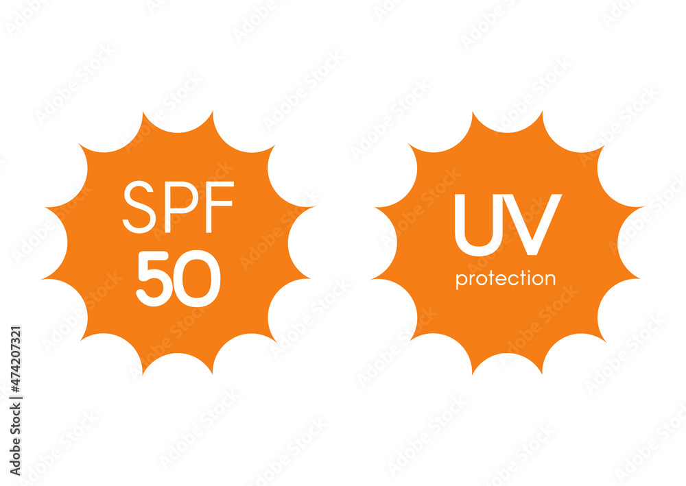 Vecteur Stock Icons for sunscreen products. Set of flat SPF sun ...