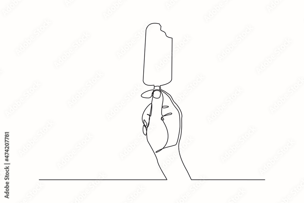 Continuous line drawing of hand holding fresh ice cream stick. Single ...