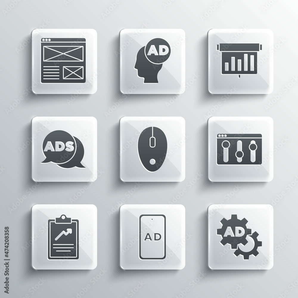 Set Advertising Browser Setting Computer Mouse Clipboard With Graph Chart Window And Board