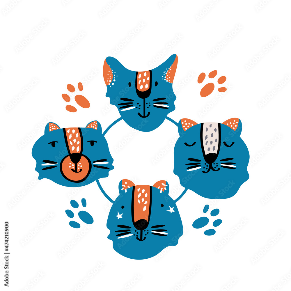 Circle of cute vector graphic little tigers. Chinese 2022 year symbol. Year of tiger. Cartoon ...
