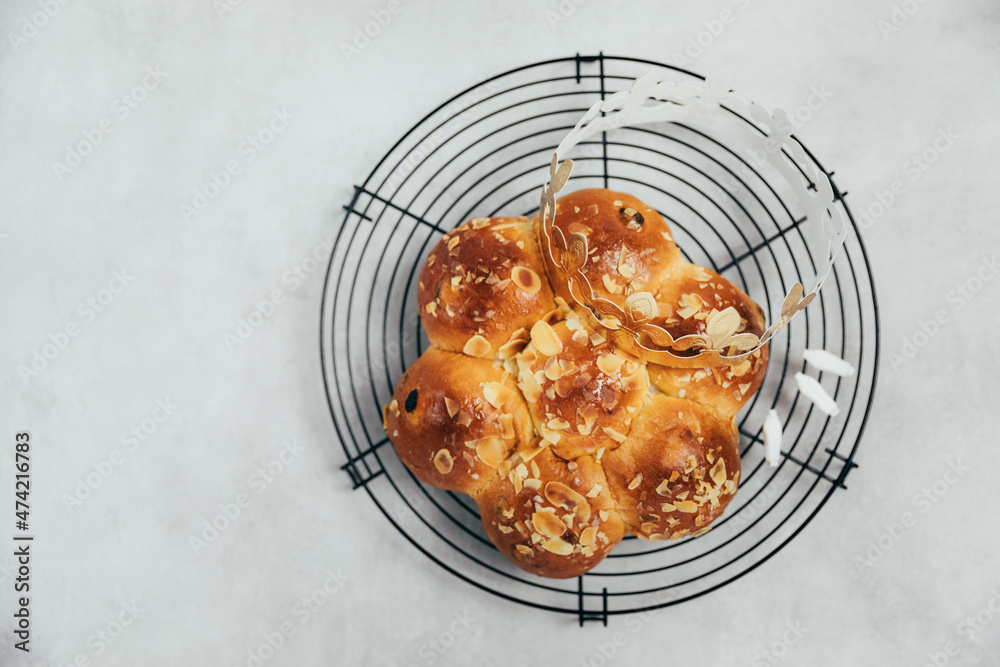 Homemade traditional sweet bread - called in German Dreikönigskuchen or ...