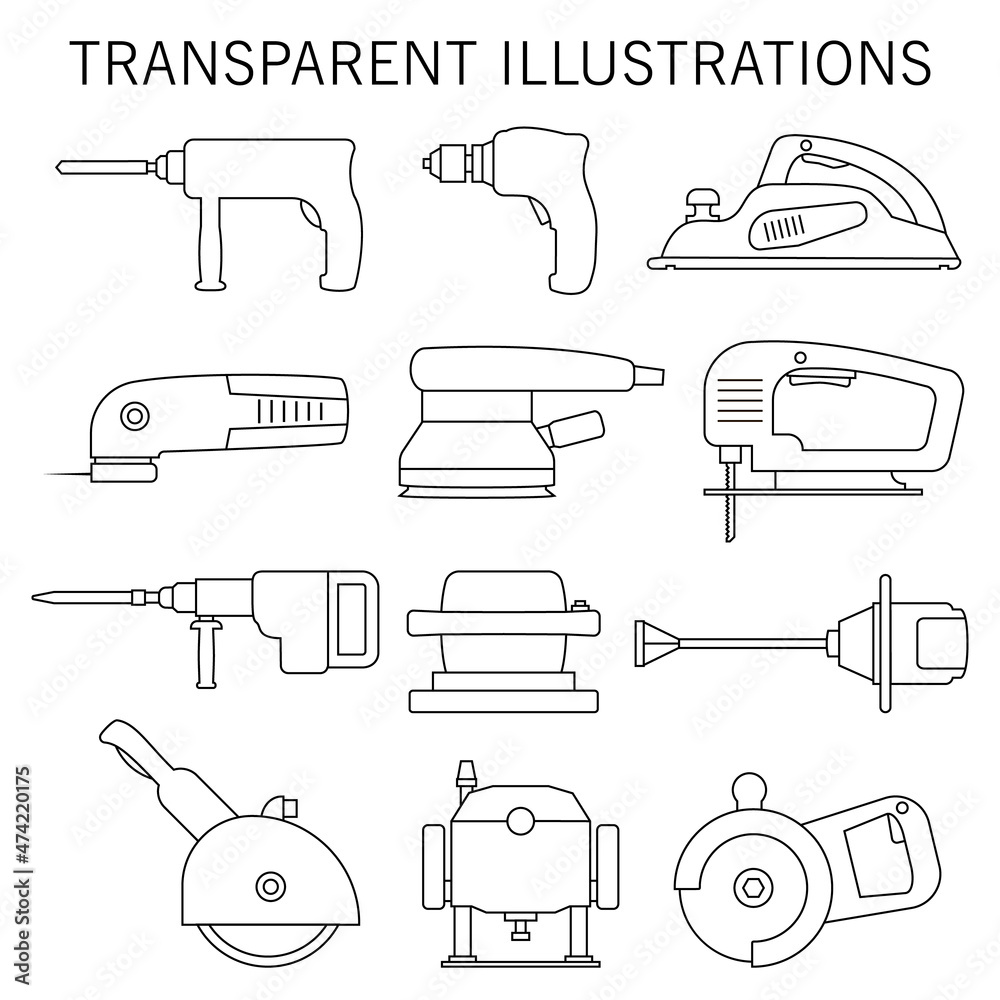 Electric power tools. Set of vector icons and illustration ...