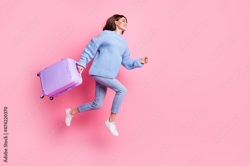 Full length body size view of attractive cheerful motivated girl ...