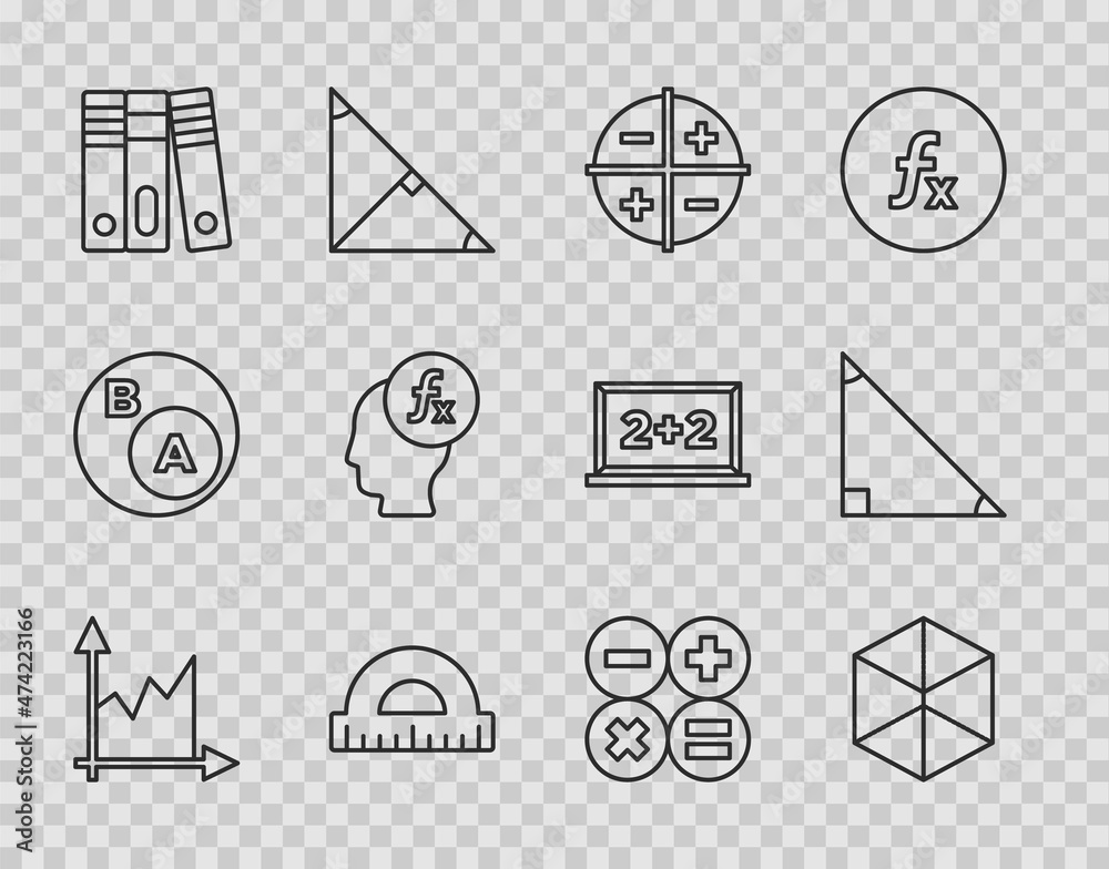 Set line Graph, schedule, chart, diagram, Geometric figure Cube, XYZ Coordinate system ...