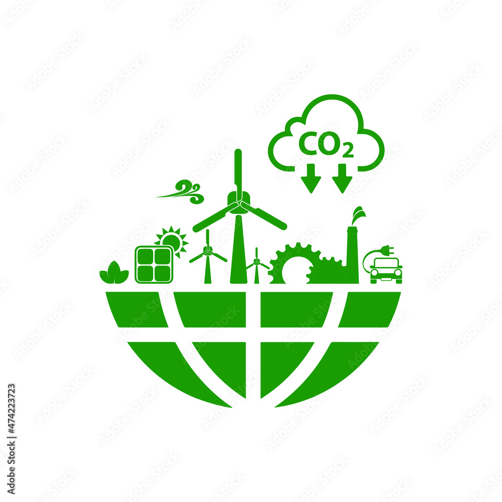 reducing CO2 emissions to stop climate change. green energy background ...