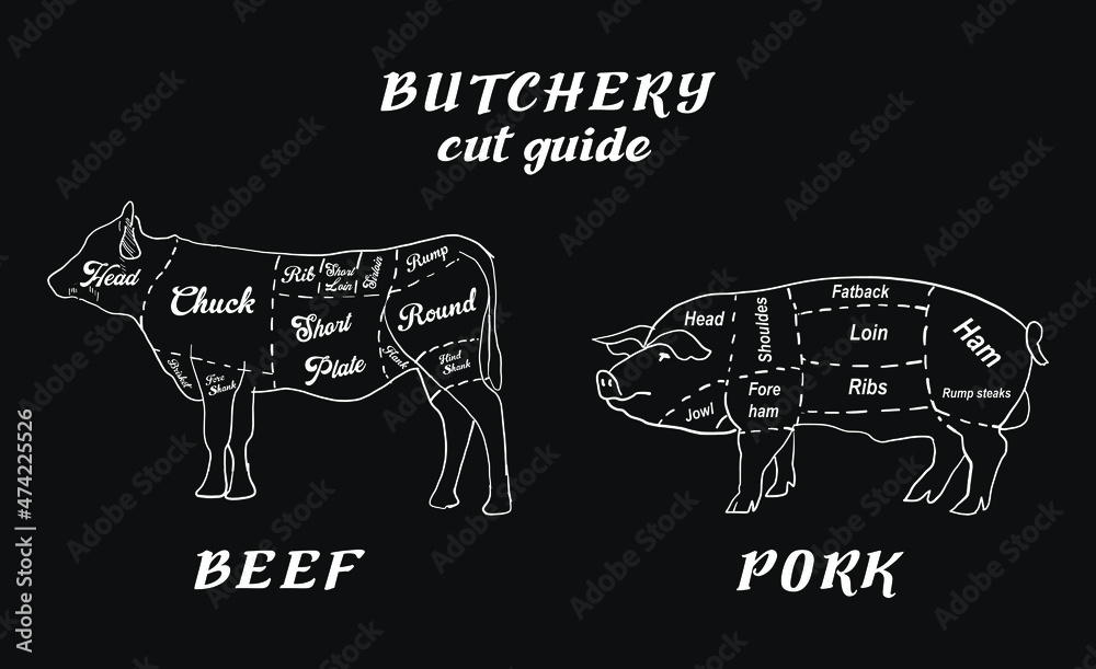 Vintage Butcher shop hand - drawn. Retro Menu Restaurant poster. Vector ...
