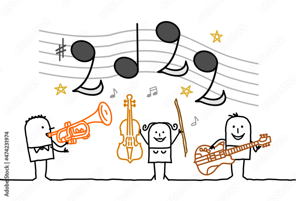 Cartoon Musicians Playing Music and 2022 Notes Stock Vector | Adobe Stock