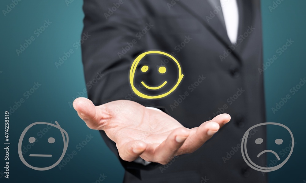 Customer Experience Concept. Happy Client giving Positive Review ...