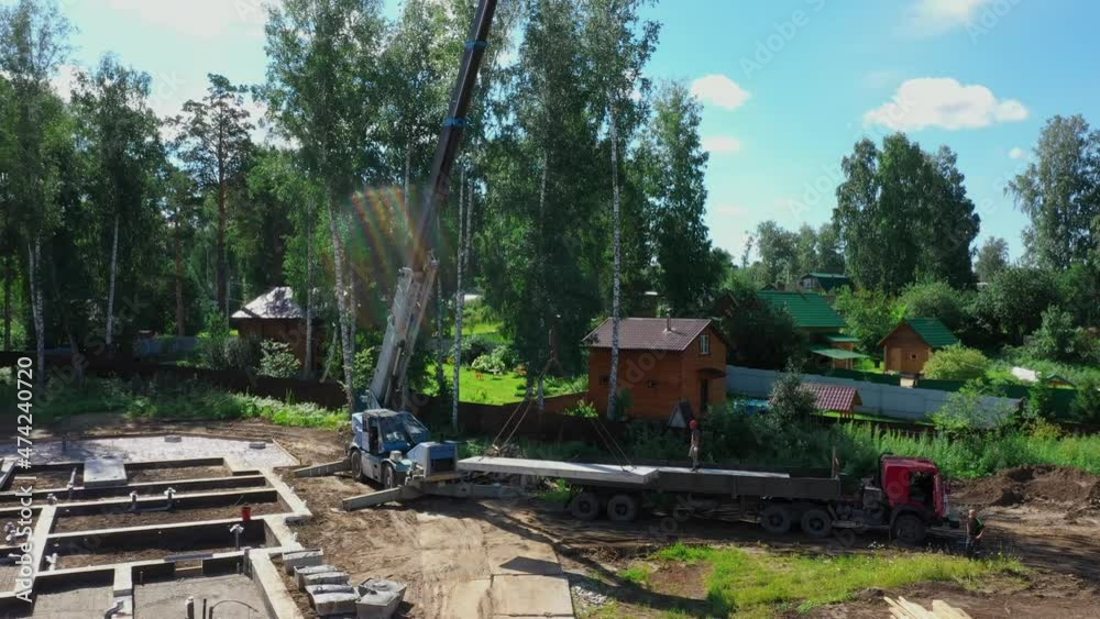 Construction site. Laying of slabs, bricks, concrete mortar ...