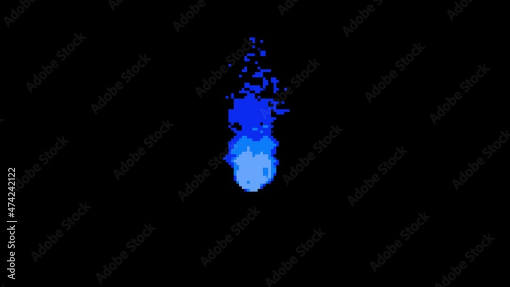 Pixel blue fire animation on a black background. 8 bit retro game, old ...