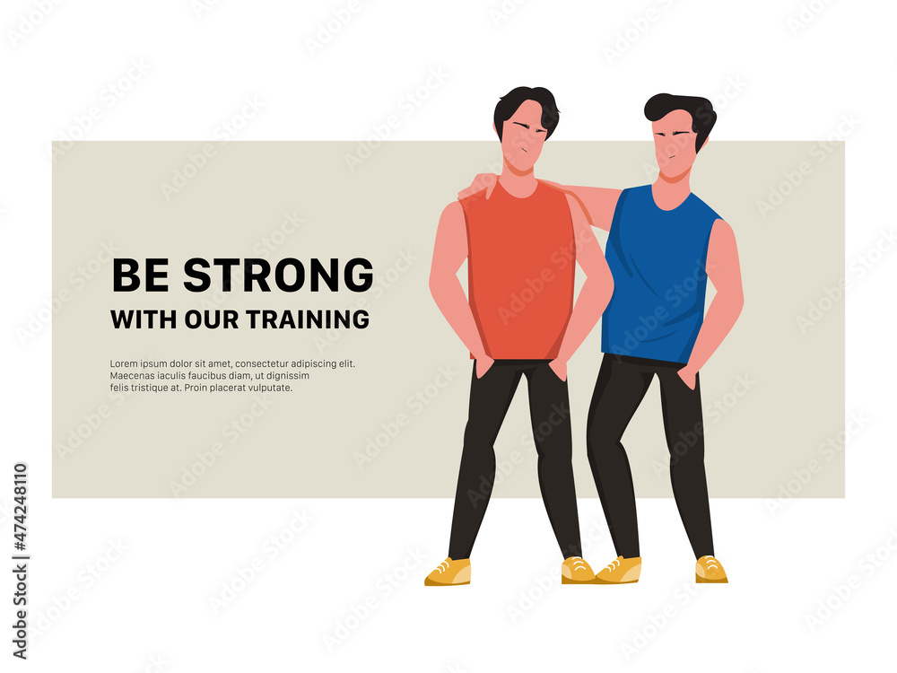 Men in fitness model and bodybuilder character in the gym. Exercise ...