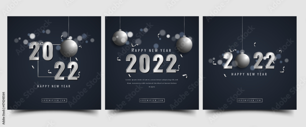New year social media post template design collection. Editable modern ...