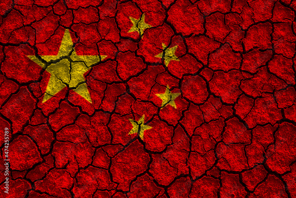 The chinese flag on the cracked wall background Conflict and crisis ...
