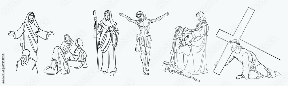 Continuous line drawing of Jesus Christ vector illustration Testament ...