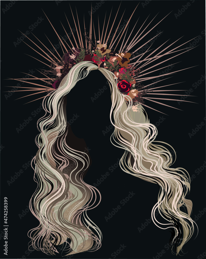 Vector illustration. A portrait template with beautiful wavy hair, a ...