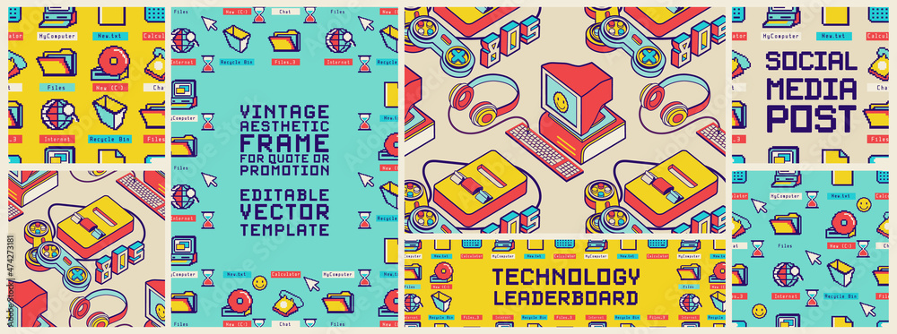 Templates with nostalgia computer and user interface with copy space ...