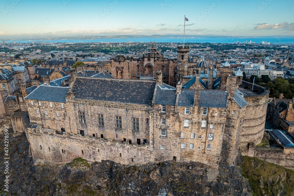 Aerial view. of Edinburgh Castle, situated on top of Castle Rock ...