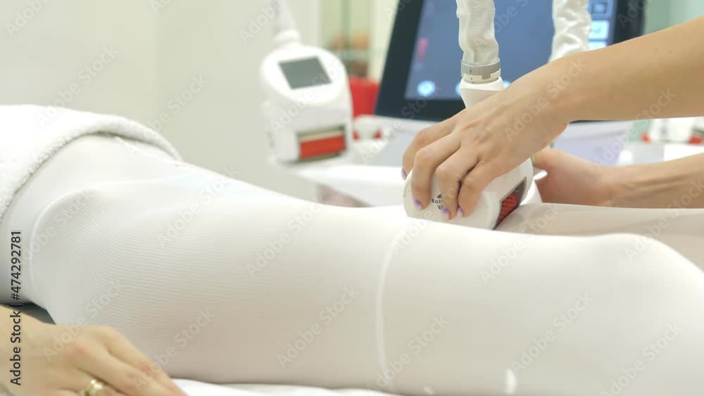 Close Up A Beautiful Female Client In A Special White Suit Receiving
