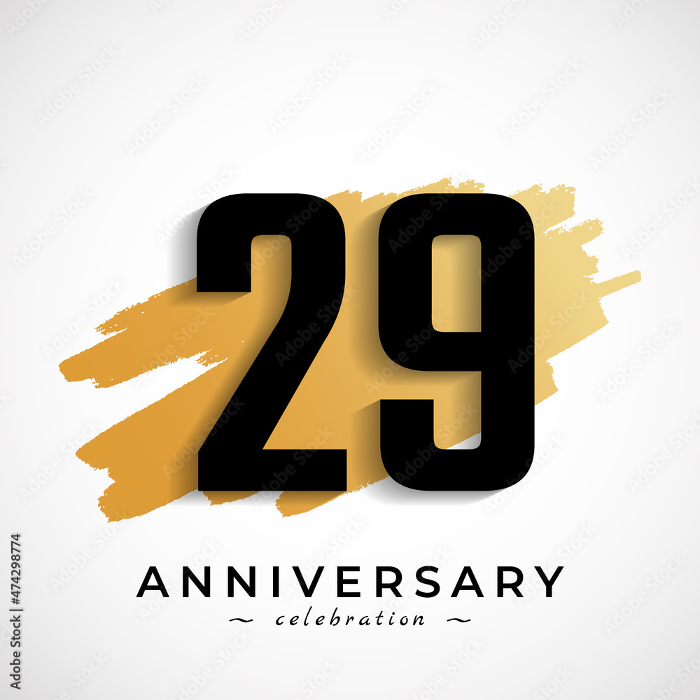 29 Year Anniversary Celebration with Gold Brush Symbol. Happy ...