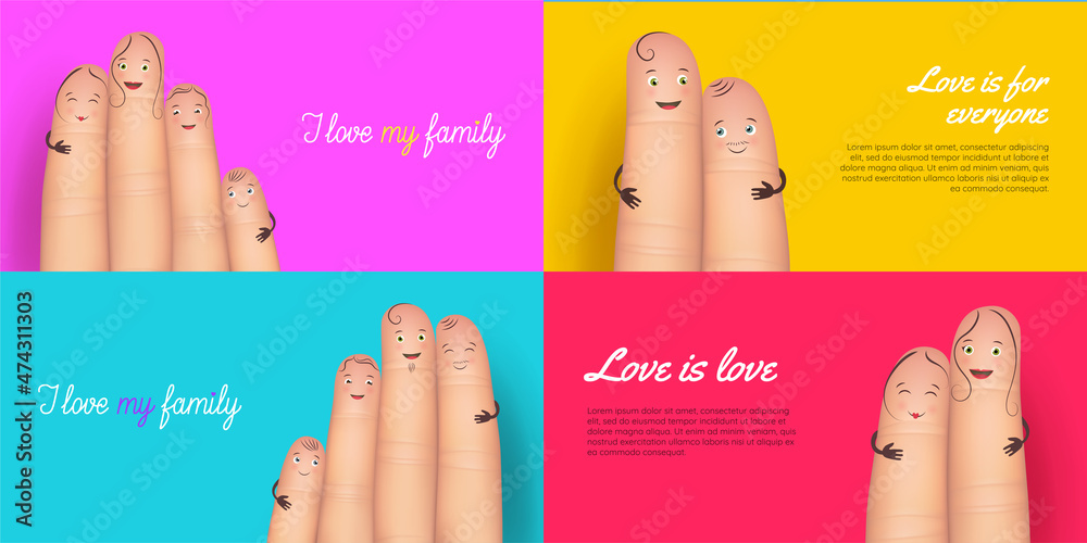 LGBT family and parenthood concept banners with inspirational quotes ...