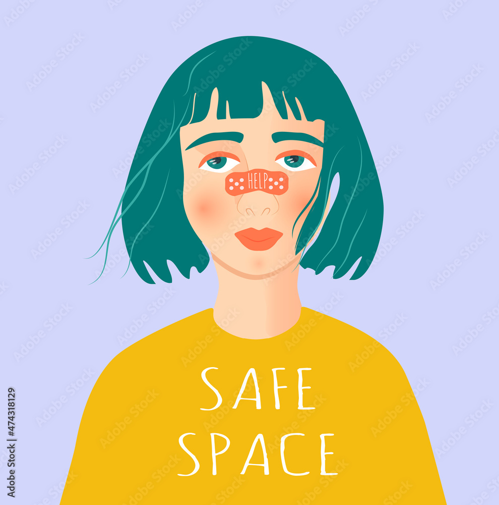 vector illustration. young girl in a sweatshirt with the inscription ...