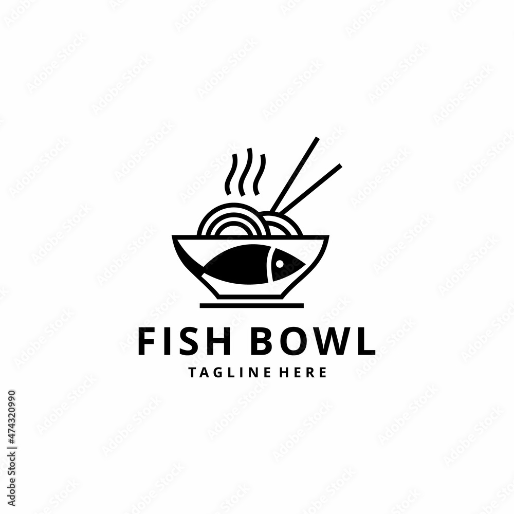 Illustration of a fish sign logo with a uniquely shaped bowl and ...