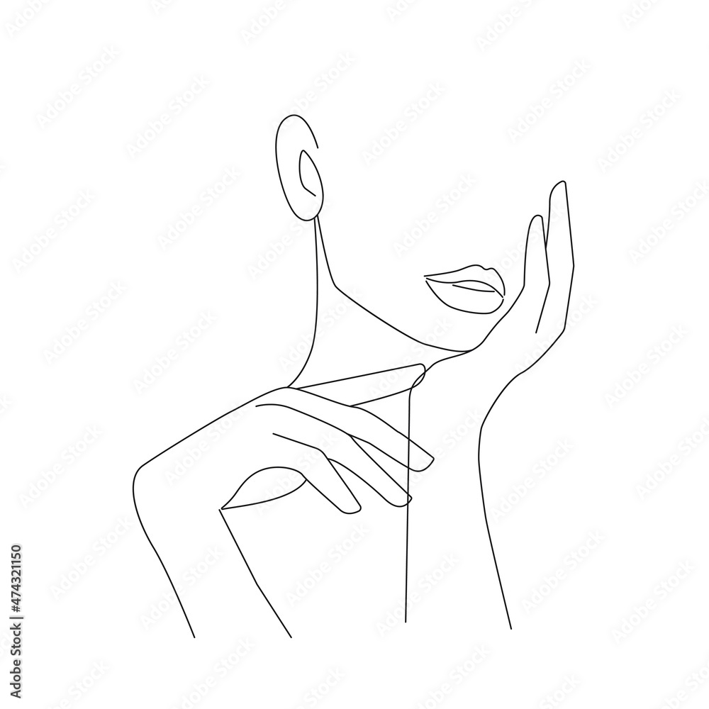 Woman Face Line Drawing Abstract Minimal Female Face One Line Drawing
