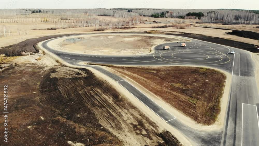 Aerial view of completion of road construction of testing ground for ...
