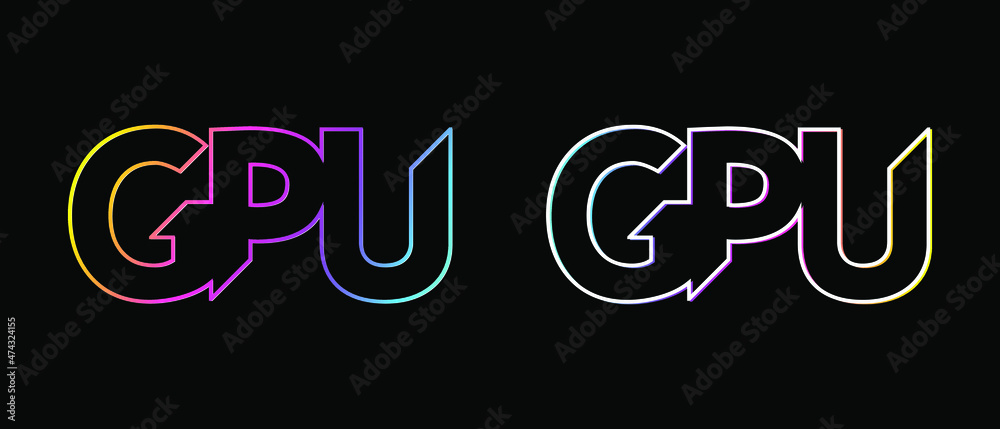 GPU logo concept. GPU letters icon in modern neon style and RGB backlit ...