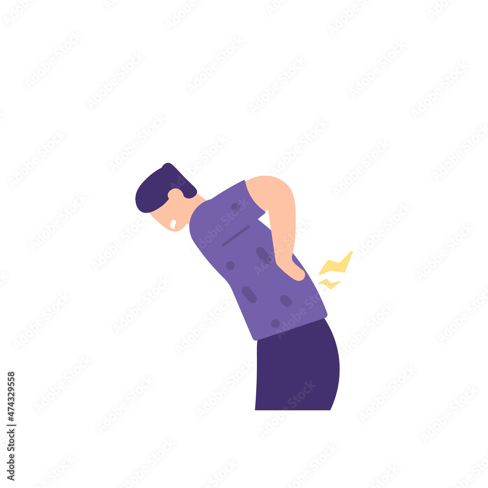 illustration of a person experiencing back pain, rheumatism, spinal ...