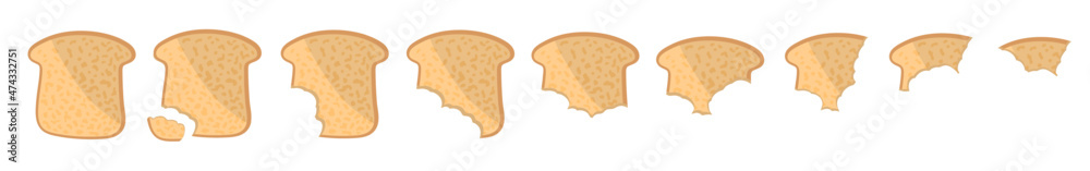Toasted White bread pieces, whole and bitten bread piece. Bakery ...